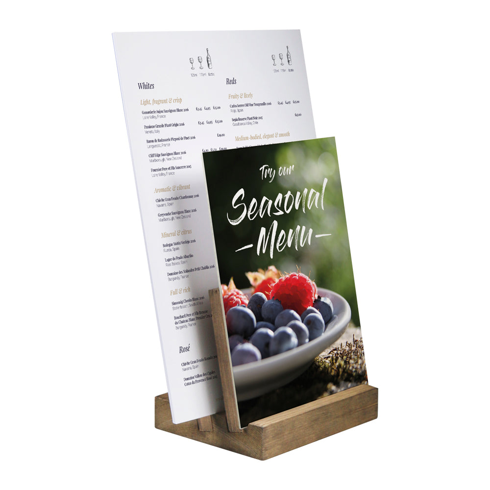 Two Tier Angled Wooden Menu Holder – VisualDisplays